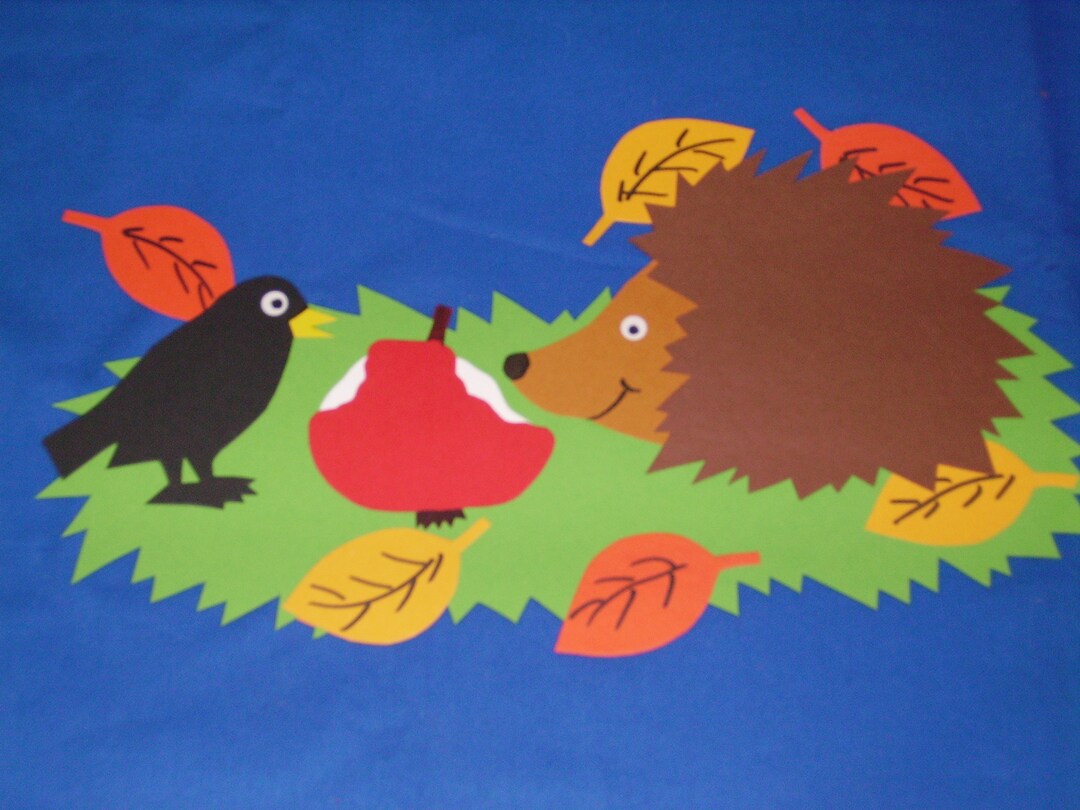 Window Pictures Cardboard Autumn Hedgehog Raven Apple Double-sided ...