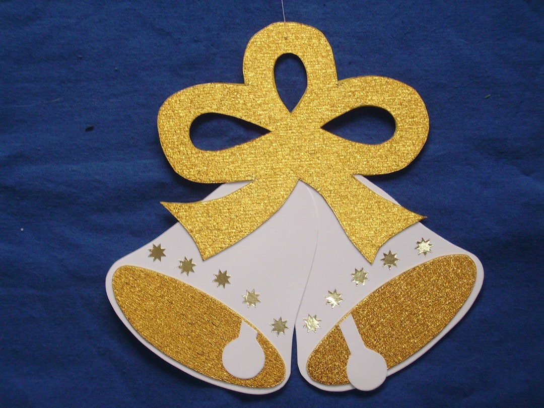 Window Pictures Cardboard Bell With Bow White Gold Aluminum Crepe ...