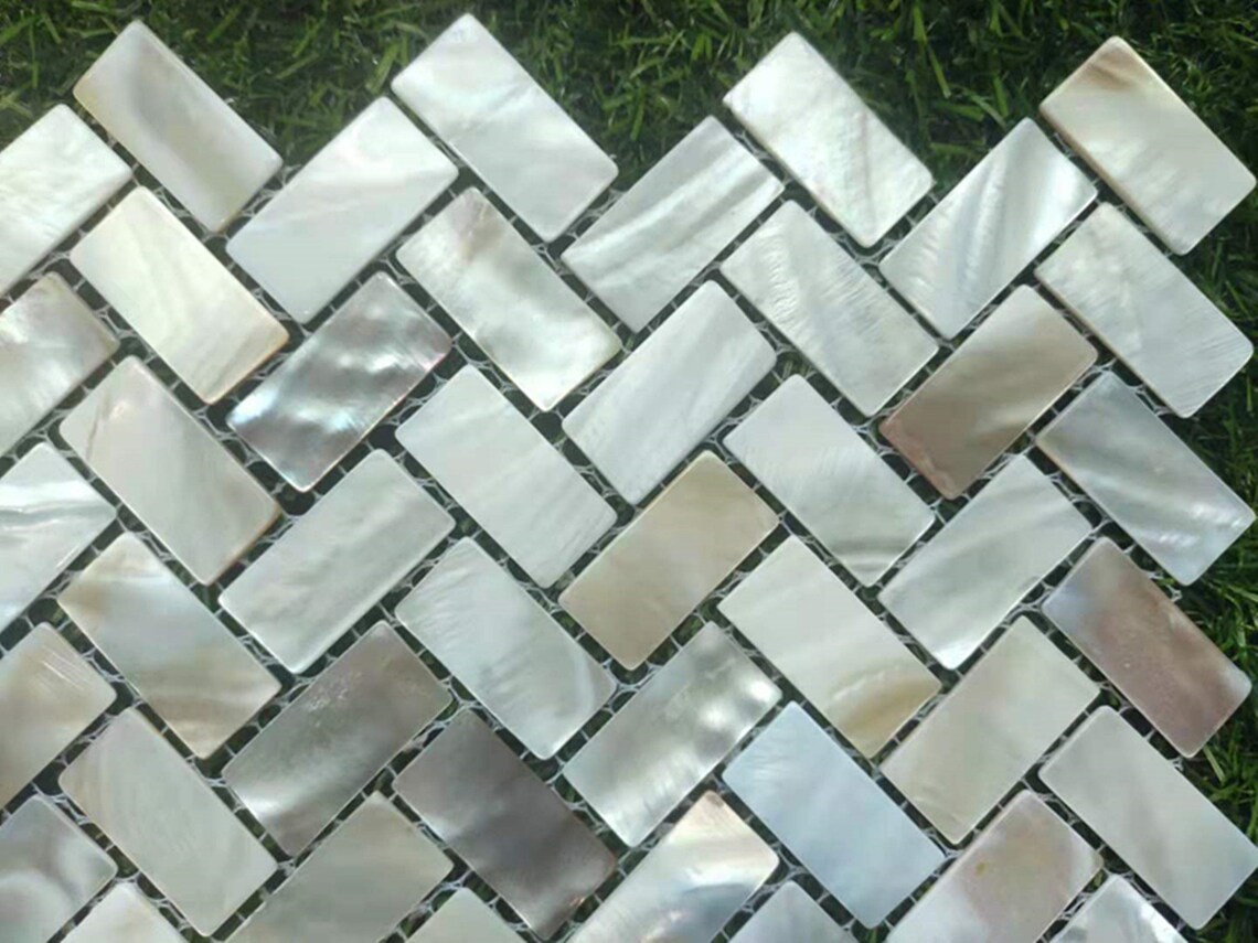 Handmade Serene Herringbone Mother of Pearl Mosaic Tile for | Etsy