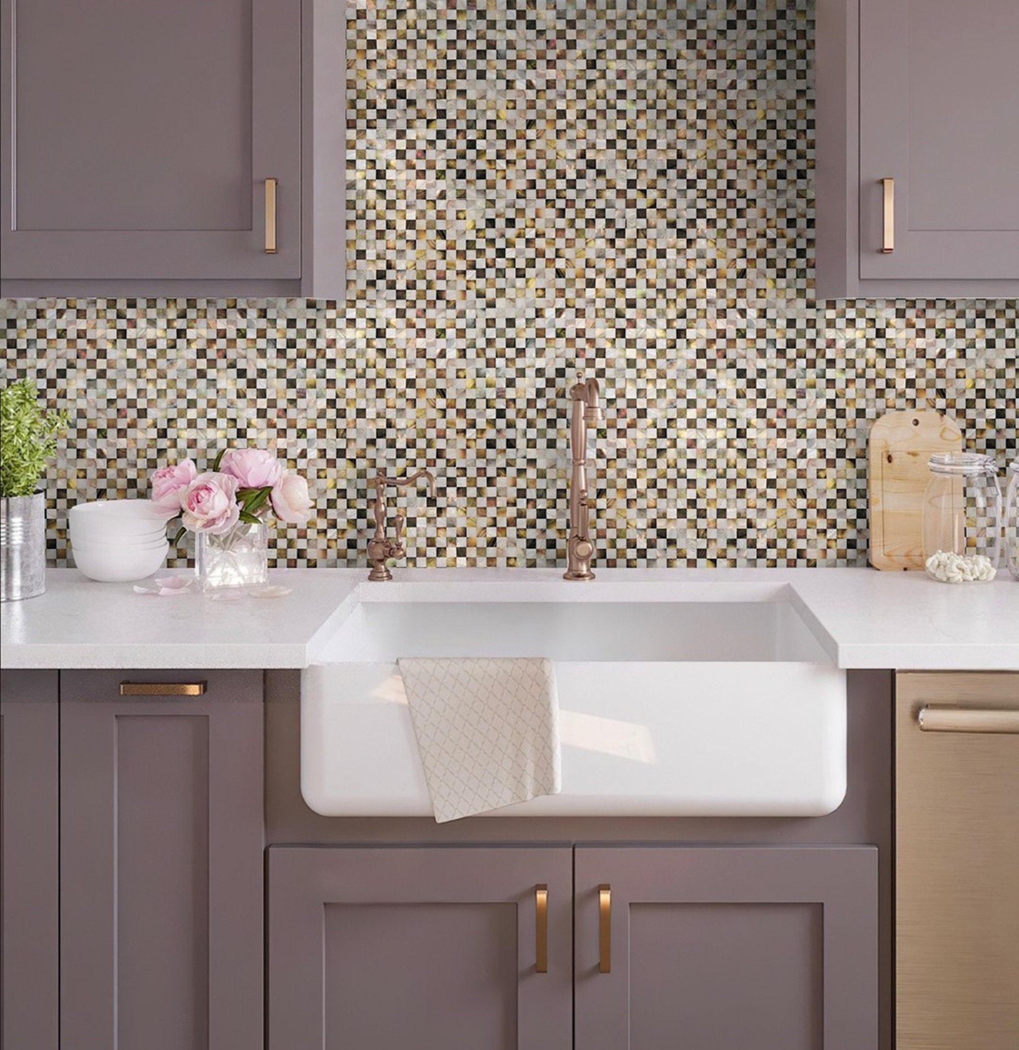 Handmade Blended Seashell Black Lip and Freshshell White Square Mosaic ...