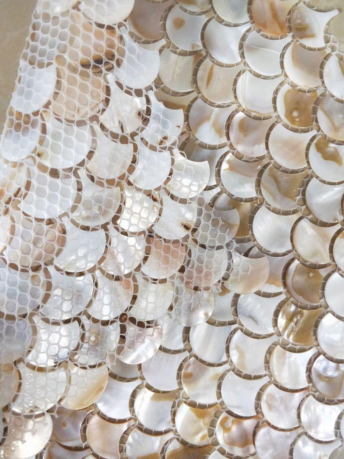 Premium Fish Scale Mother of Pearl Mosaic, Natural Scallop Shell Tile ...