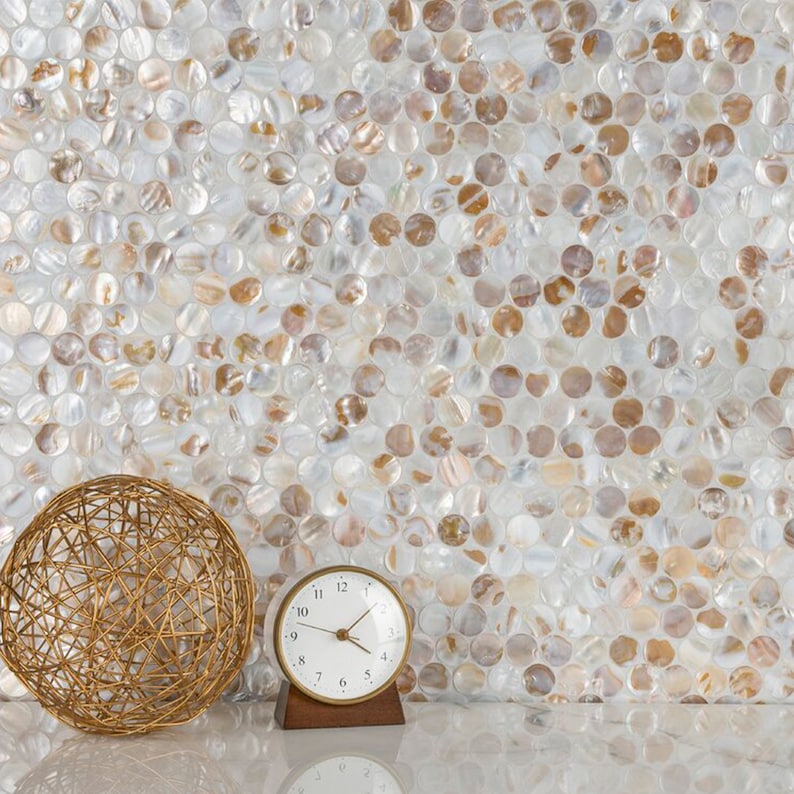 Handmade Iridescent Round Penny Mother of Pearl Mosaic Tile for ...