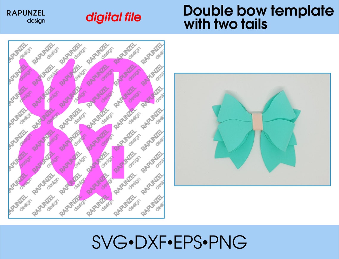 Double Bow With Two Tails Template SVG Cut File Hair Bow | Etsy