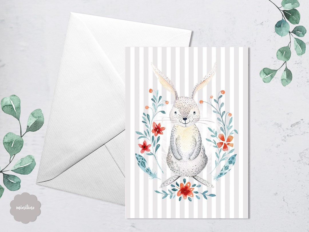 Congratulations Card Boho Bunny, With Envelope - Etsy