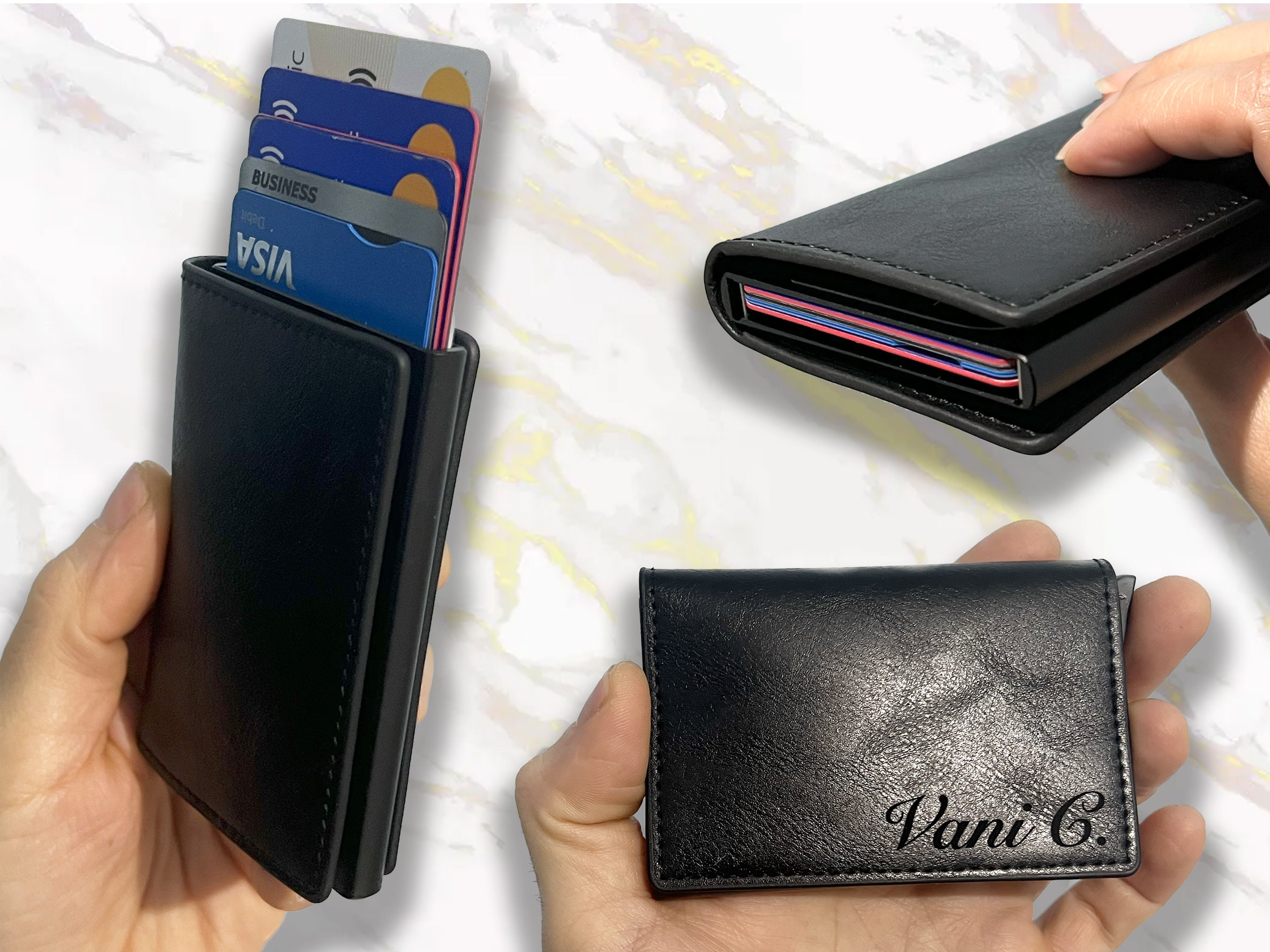 Personalised Leather Pop up Wallet RFID Slim Wallet Name & - Etsy