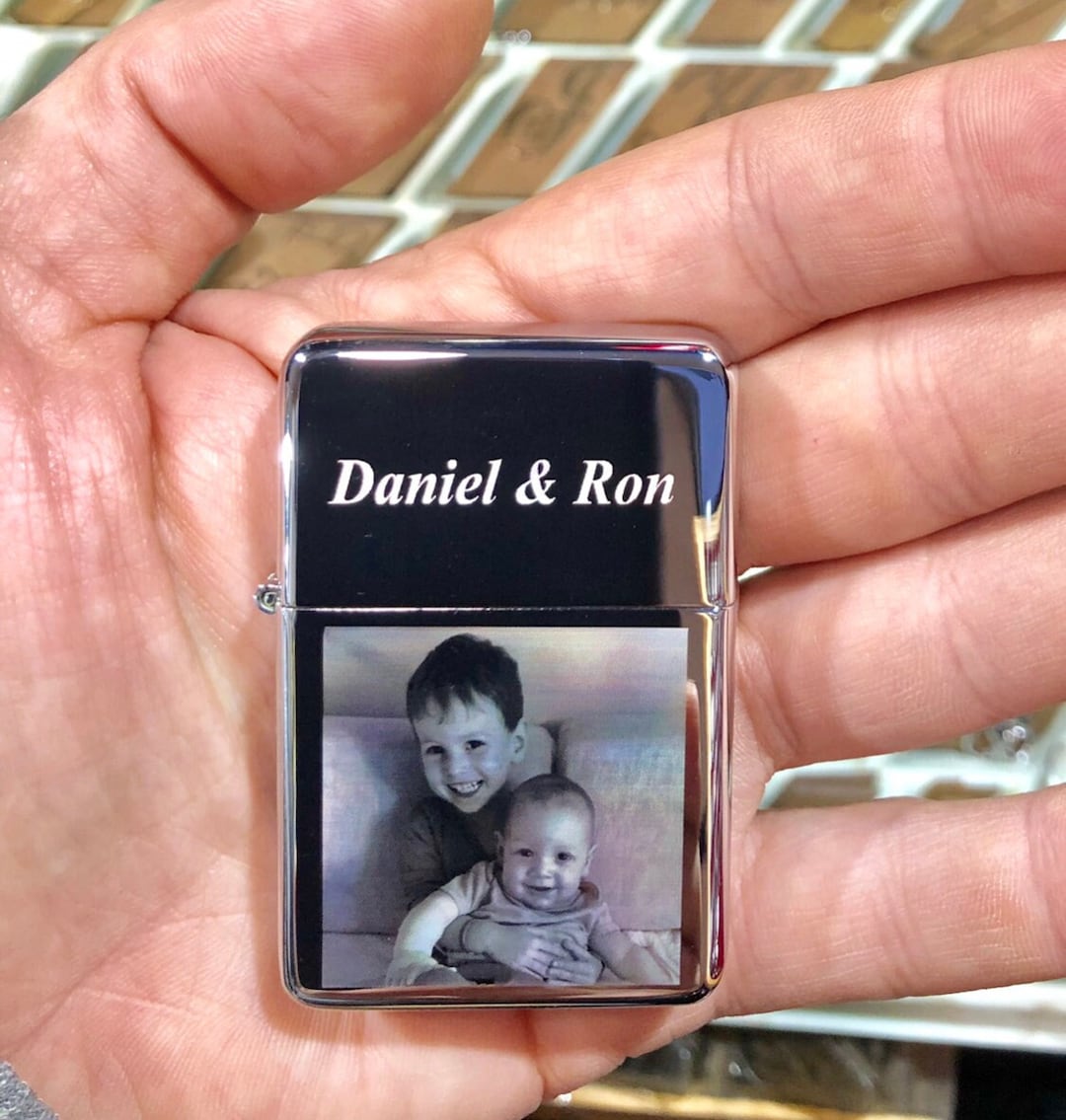 Photo and Text Engraving on LIGHTER, Custom Photo Engraved Petrol ...