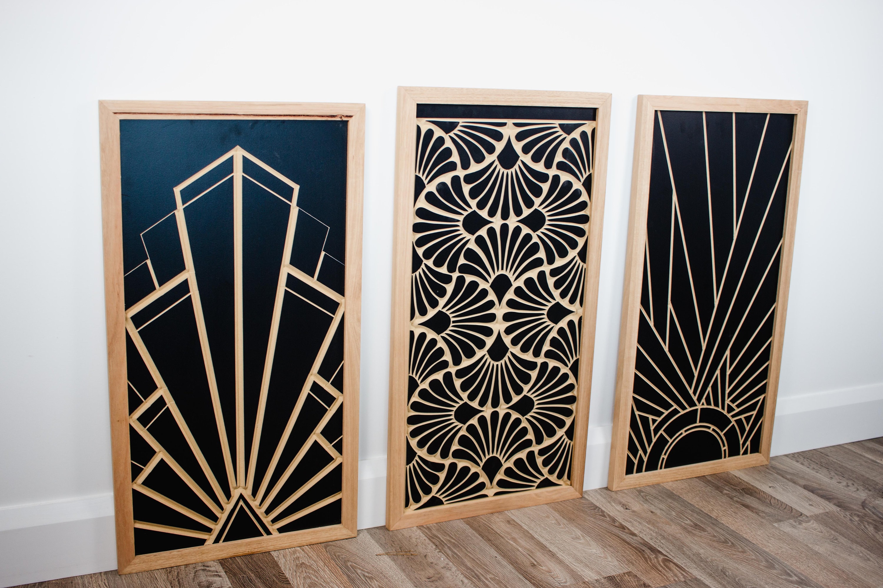 Art Deco Wall Hanging Framed Timber Art 3d Wall Panels Wall Hanging Set ...