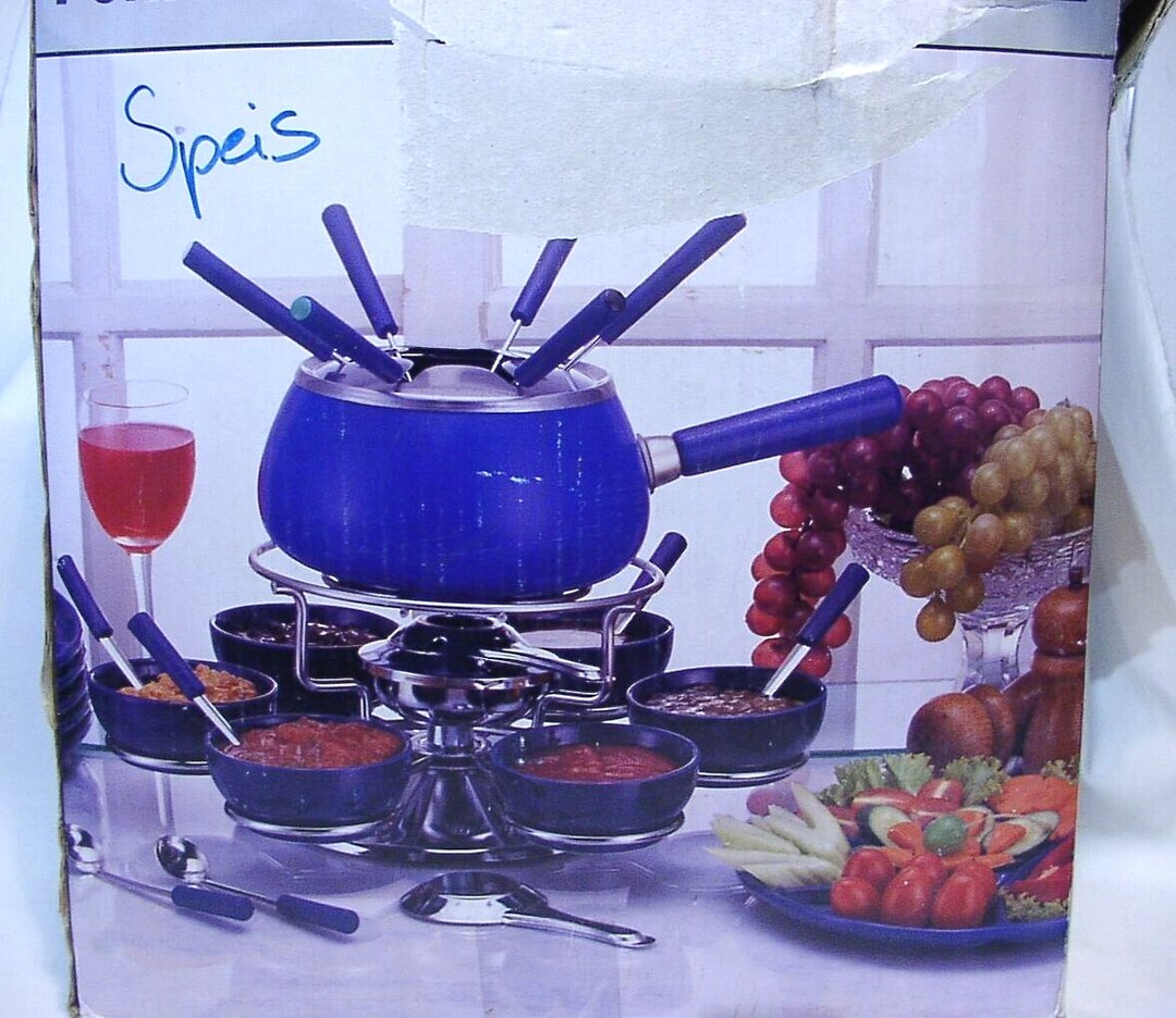 FONDUE Set Rondell Blue With Forks, Spoons AND 6 Plates Richaud Royal ...