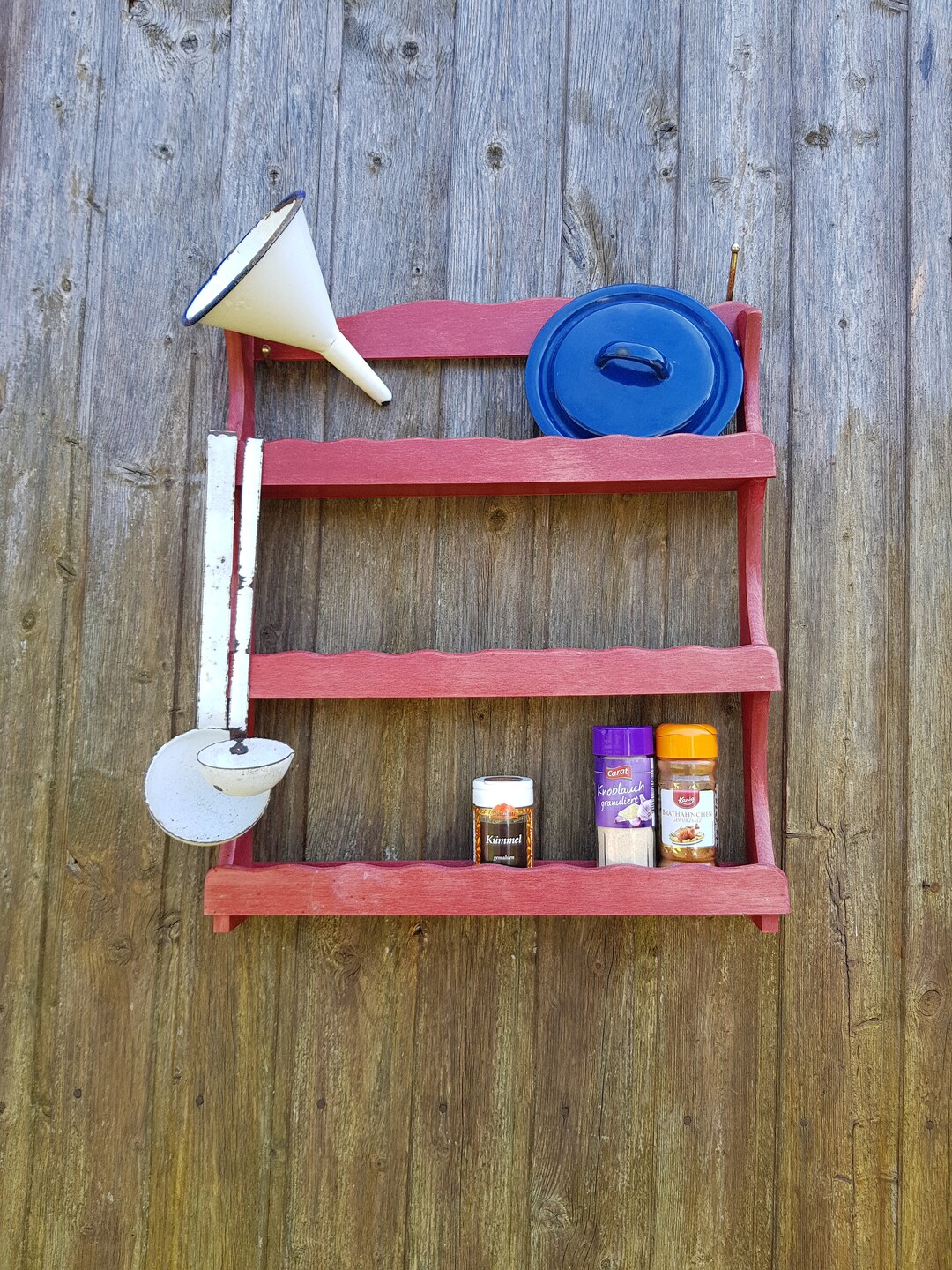 XXL 80s Shelf Spice Rack Wood Red Hand Painted Spice Board 40 X 45 Cm ...