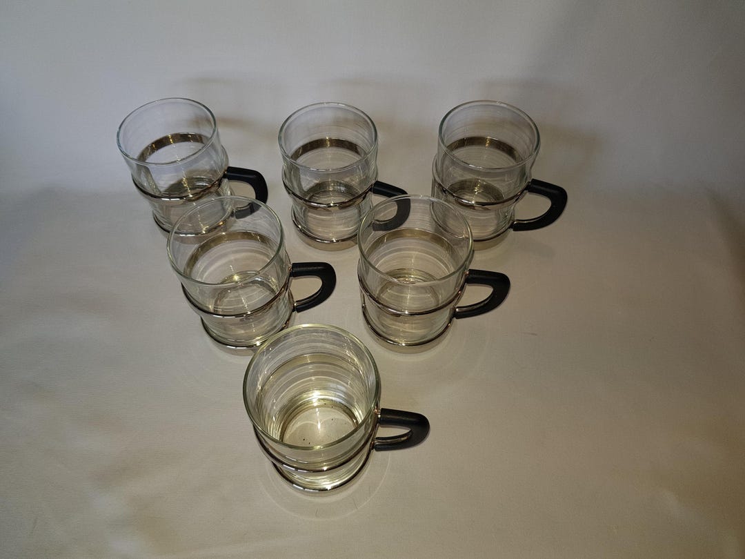 Set of 6 BMF Tea Glasses in Stainless Steel Holder Heavy Quality Made ...
