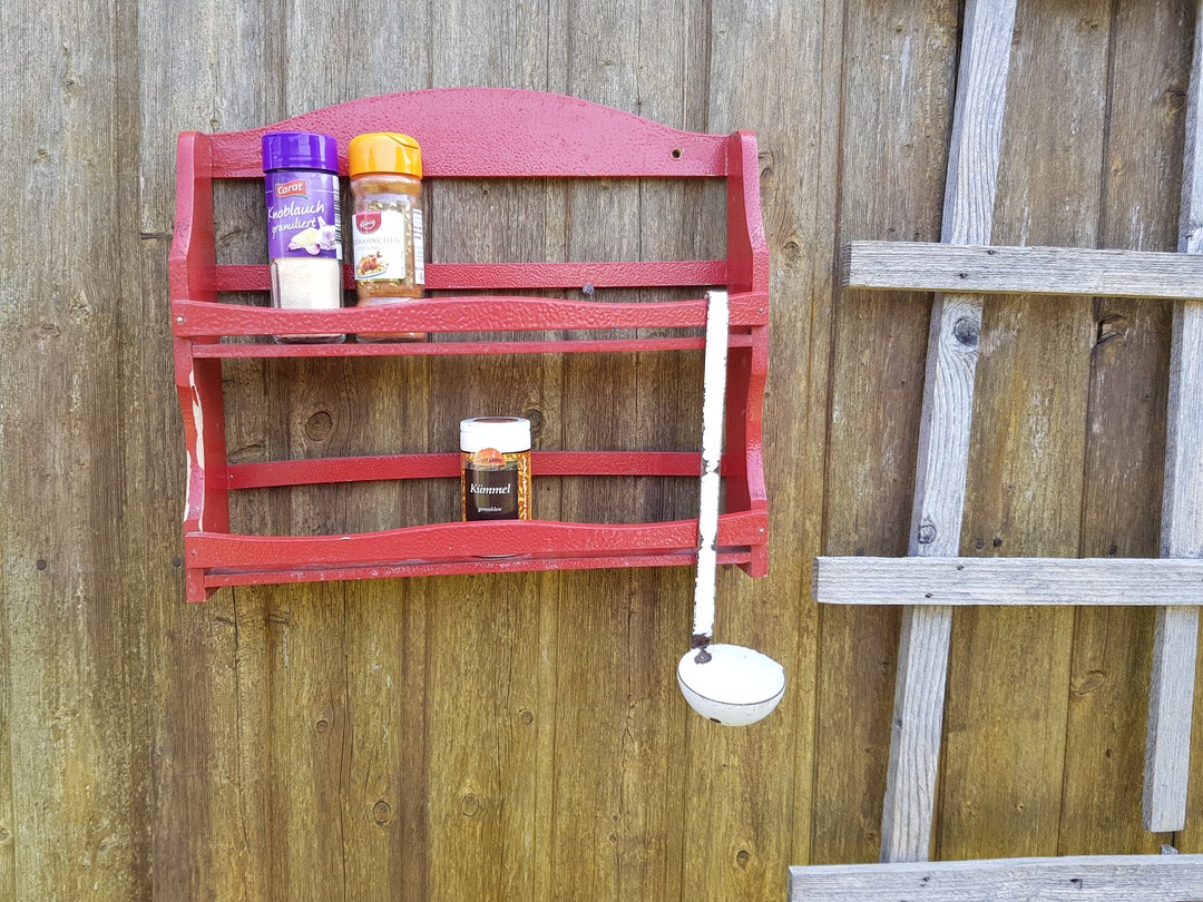80s Shelf Spice Rack Wood Red Hand Painted Spice Board 34 X 30 Cm - Etsy