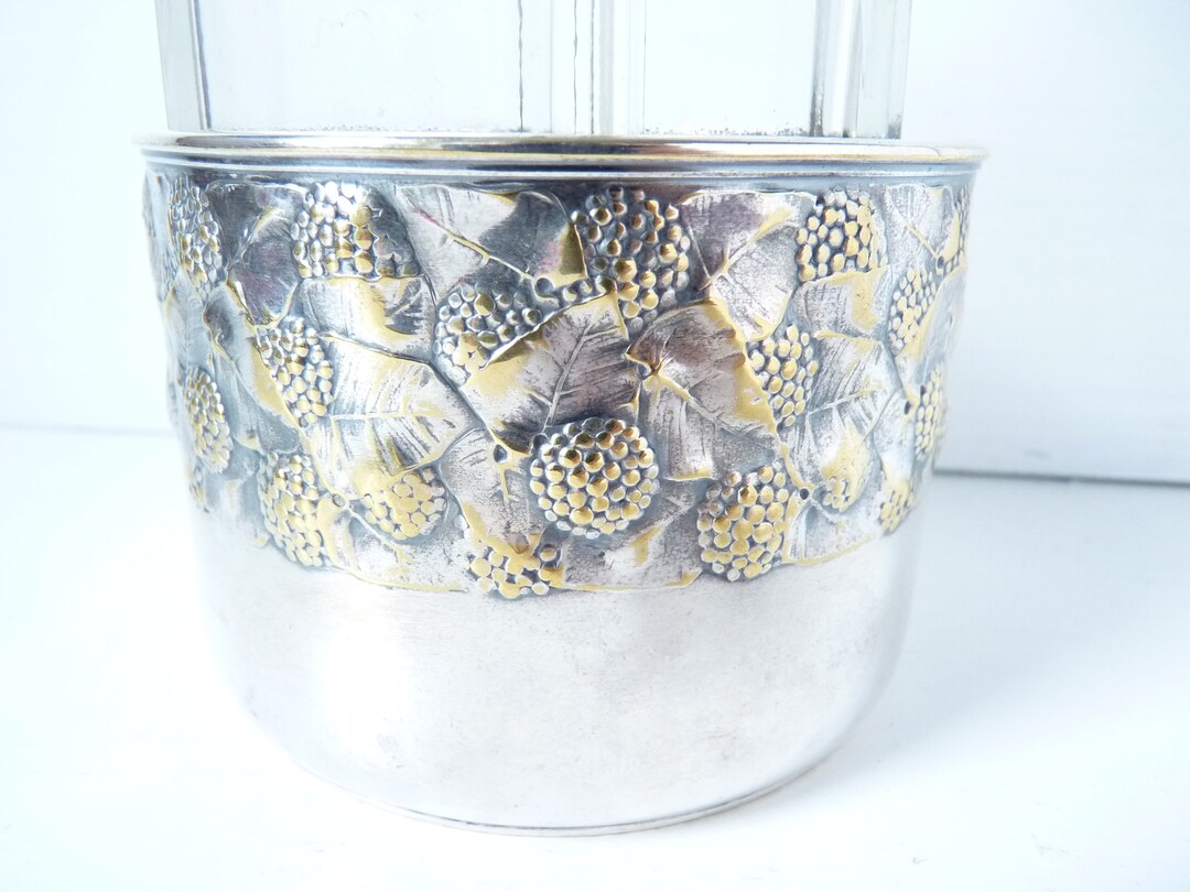 Vintage ORIVIT Bottle Coaster, Art Deco Nouveau Cachepot Brass Silver Plated Bicolor, Fine ...