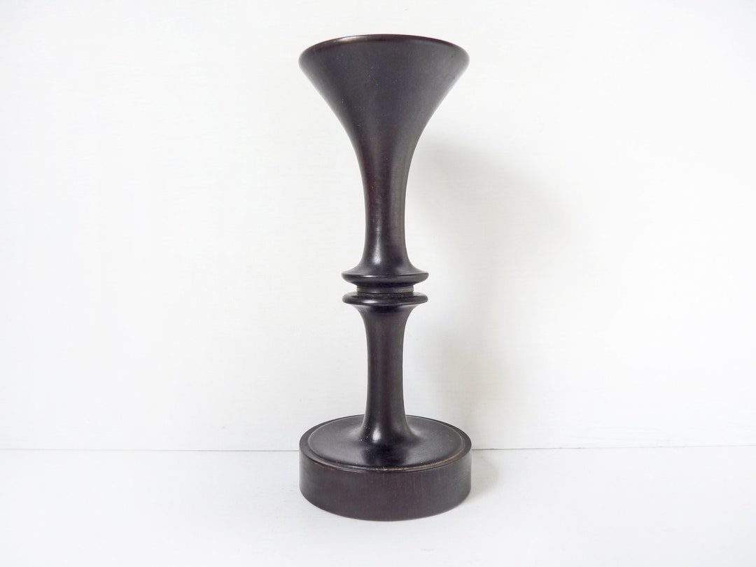 Vintage Turned Candlestick Mid-century Modern, Wood Hand-turned Black ...