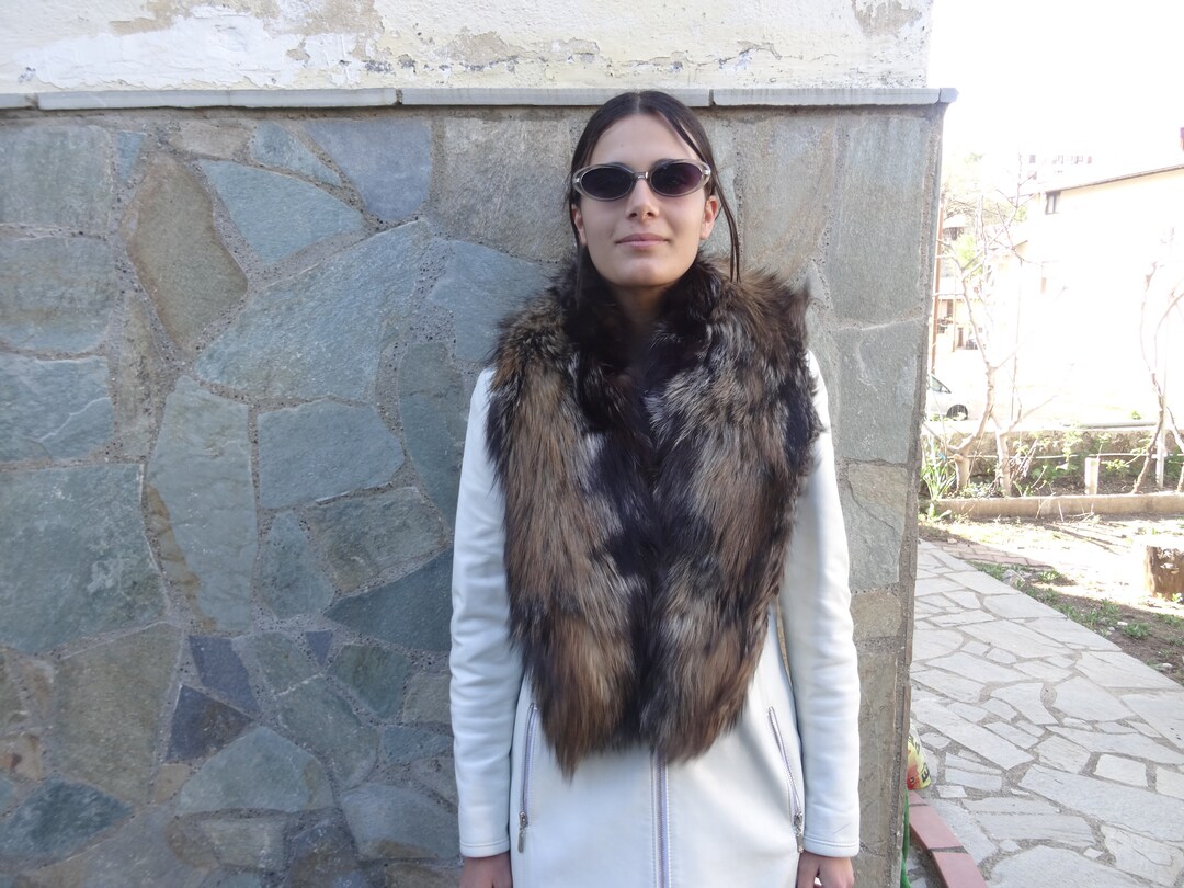 Calidad Gran cuello de piel de plata dorada, cuello de piel de zorro ...