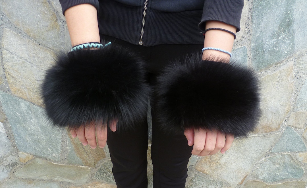 Black Real Fox Fur Cuffs. - Etsy