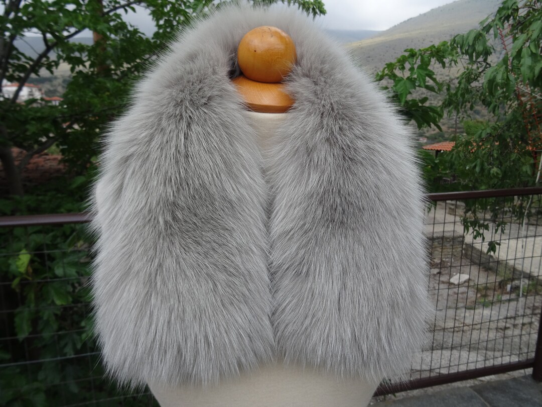 Short Fox Fur Collar Light Grey Beige Fox Fur Collar - Etsy