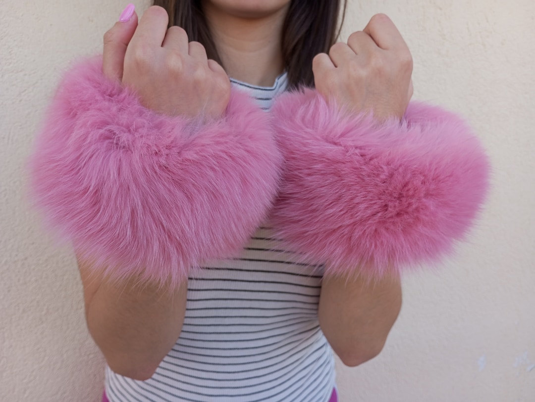 Pink Real Fox Fur Cuffs - Etsy
