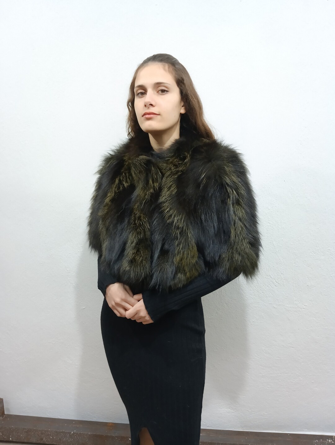 Brown With Green Silver Fox Fur Stole Cape Style - Etsy