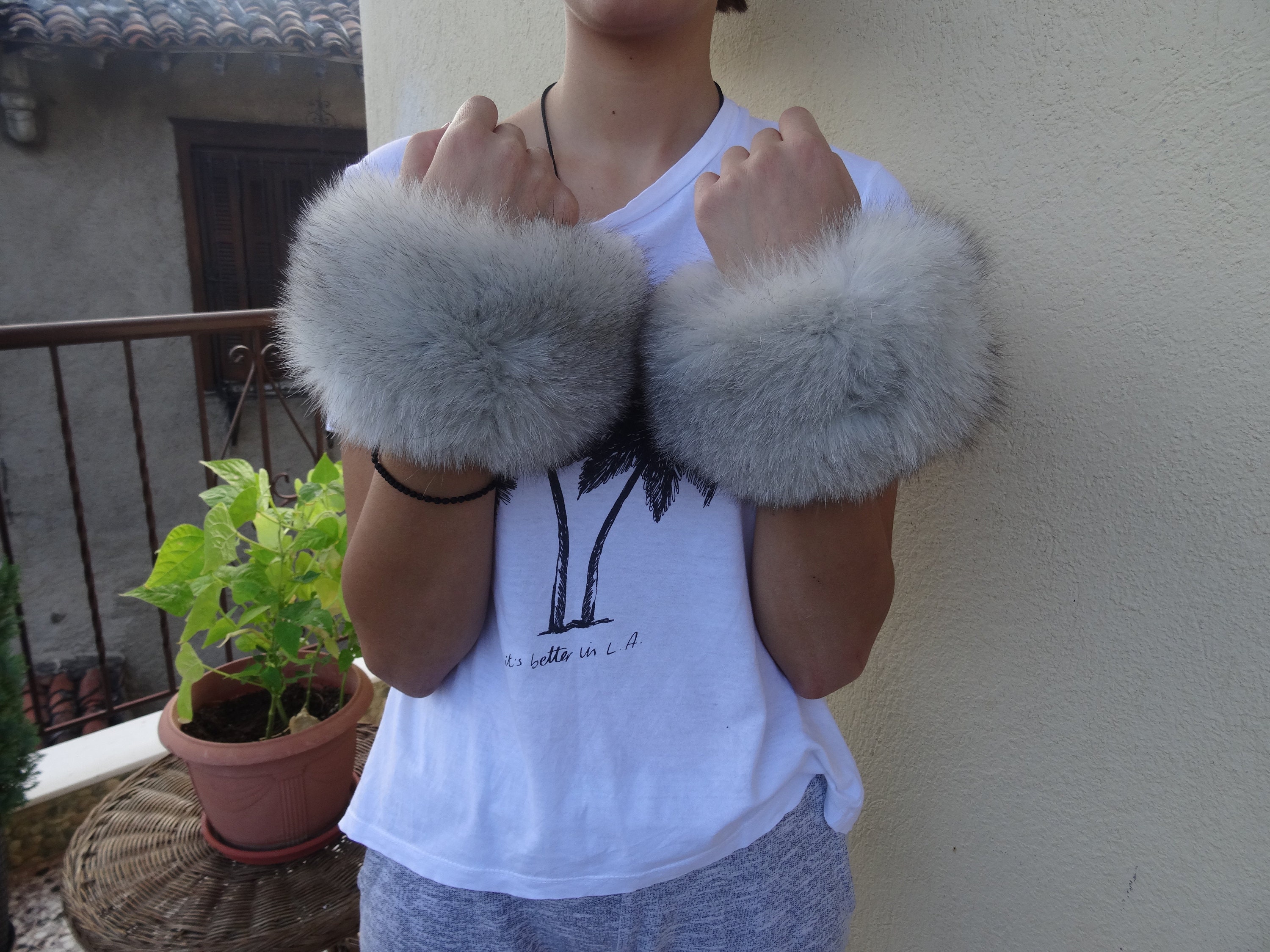 Beige With Dark Tips Real Fox Fur Cuffs. | Etsy