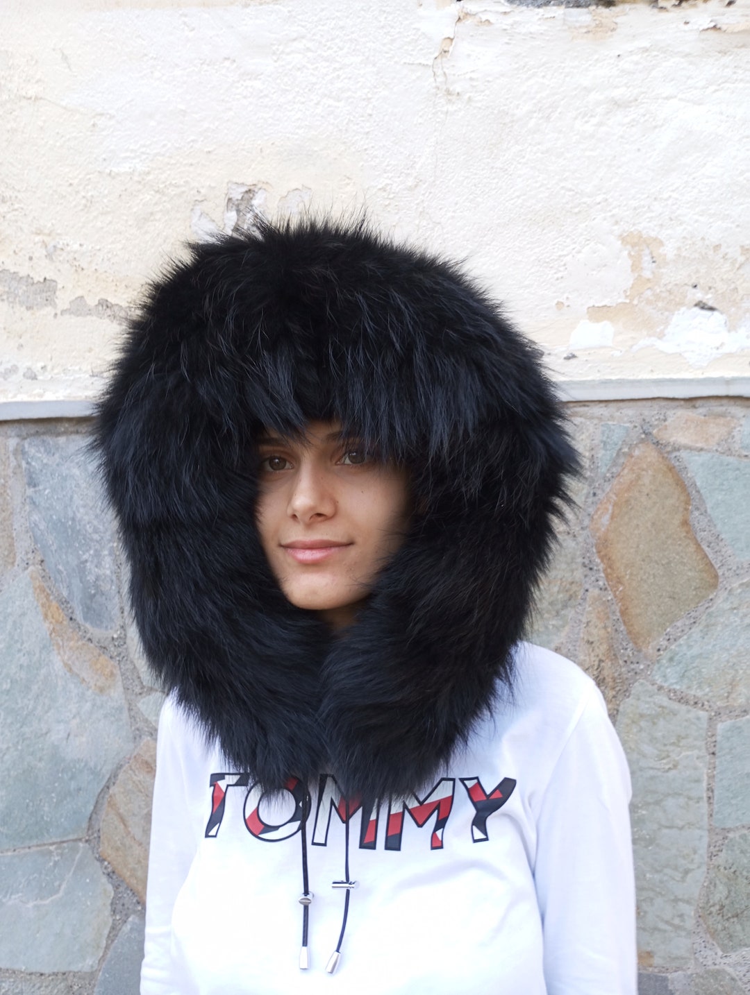 Double Sided Black Fox and Rex Rabbit Fur Hood Real Fur Hood - Etsy