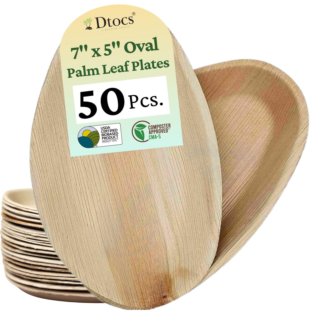 Palm Leaf Plates 7"x5" Oval Plates [50 Pcs.] Disposable Bamboo Plate ...