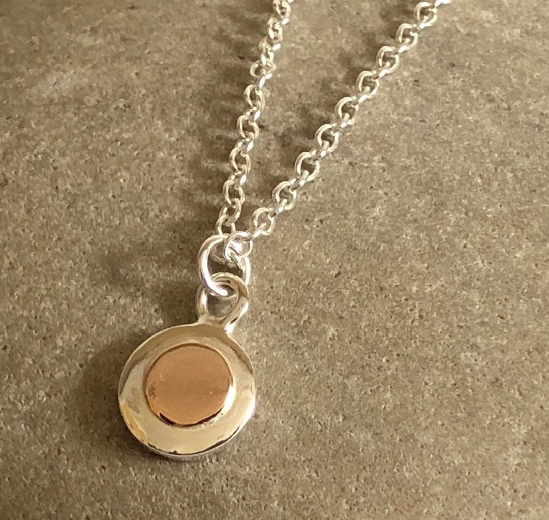 Round Silver Disc Necklace With Rose Gold Large Circle Silver - Etsy