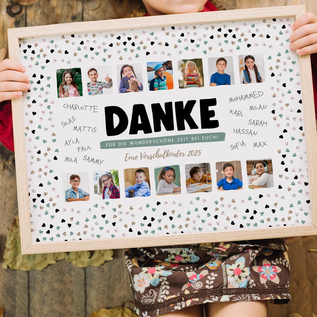 Kindergarten Abschied "HERZEN" personalisiertes Poster, Namensbild ...