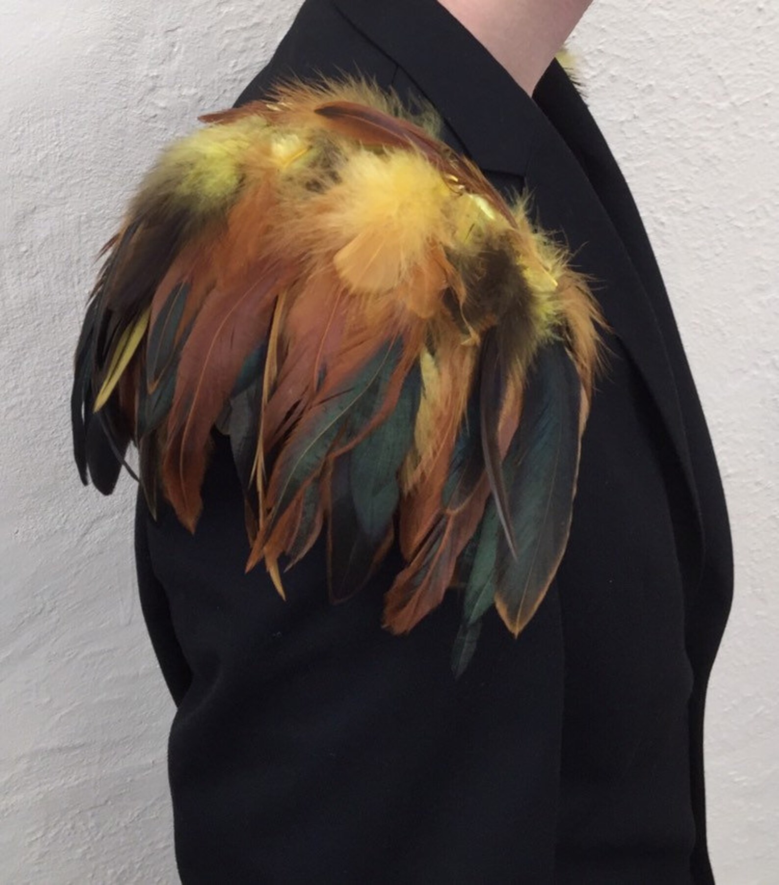Gold Bronze and Black Feather Epaulette Shoulder Pads | Etsy