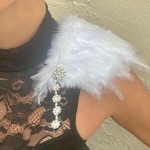 White Angel Feather Epaulette Shoulder Pads Diamantè Drop Jewel Pair - Etsy