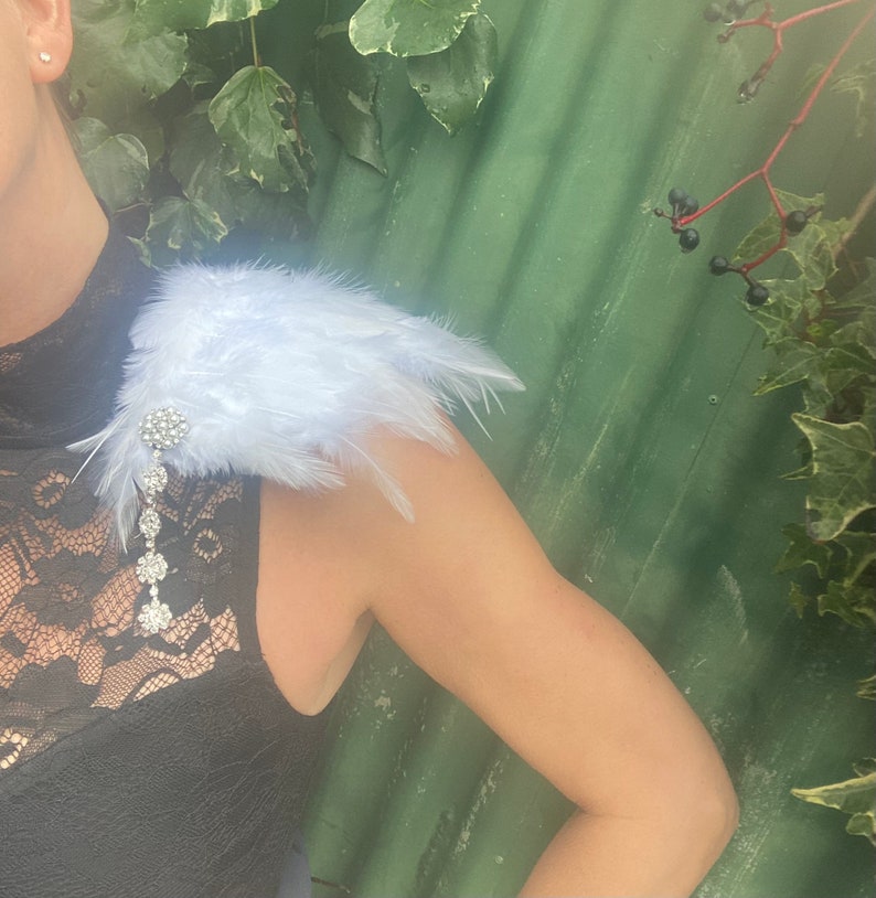 White Angel Feather Epaulette Shoulder Pads Diamantè Drop - Etsy