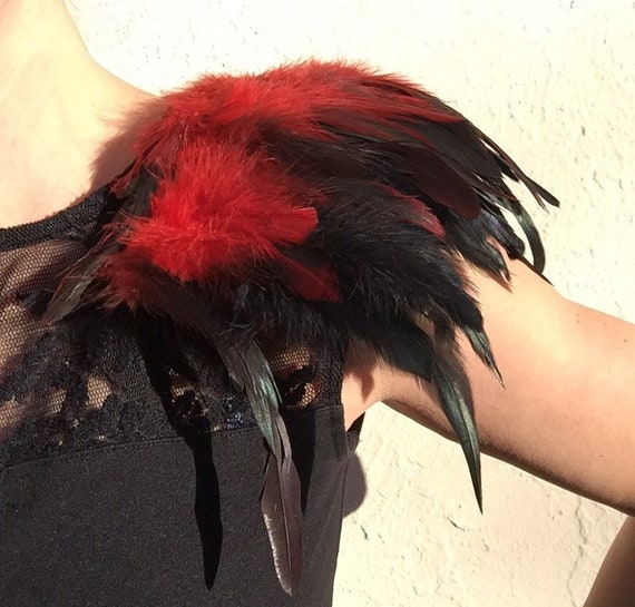Red and Black Feather Epaulette Shoulder Pads Valentine | Etsy