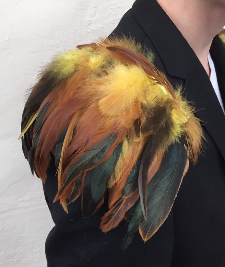 Gold bronze and black feather epaulette shoulder pads | Etsy