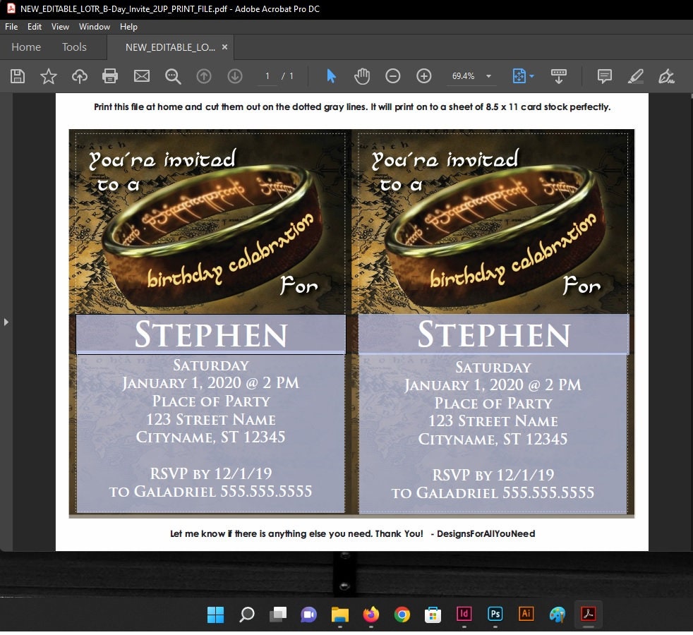 Lord of the Rings Editable Invitation Instant Download! LOTR Themed - Etsy