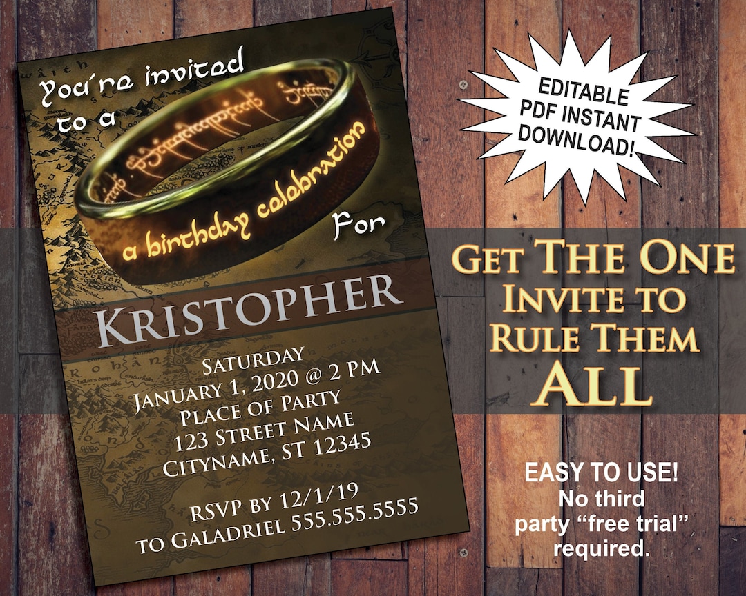 Lord of the Rings Editable Invitation Instant Download! LOTR Themed - Etsy
