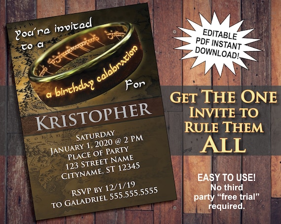 Lord of the Rings Editable Invitation Instant Download LOTR - Etsy