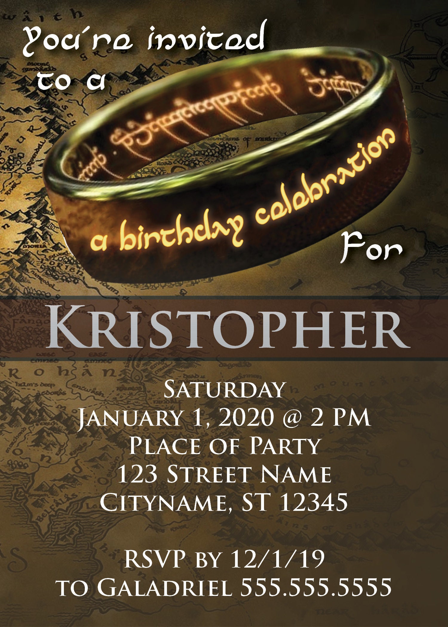 Lord of the Rings Editable Invitation Instant Download! LOTR Themed - Etsy