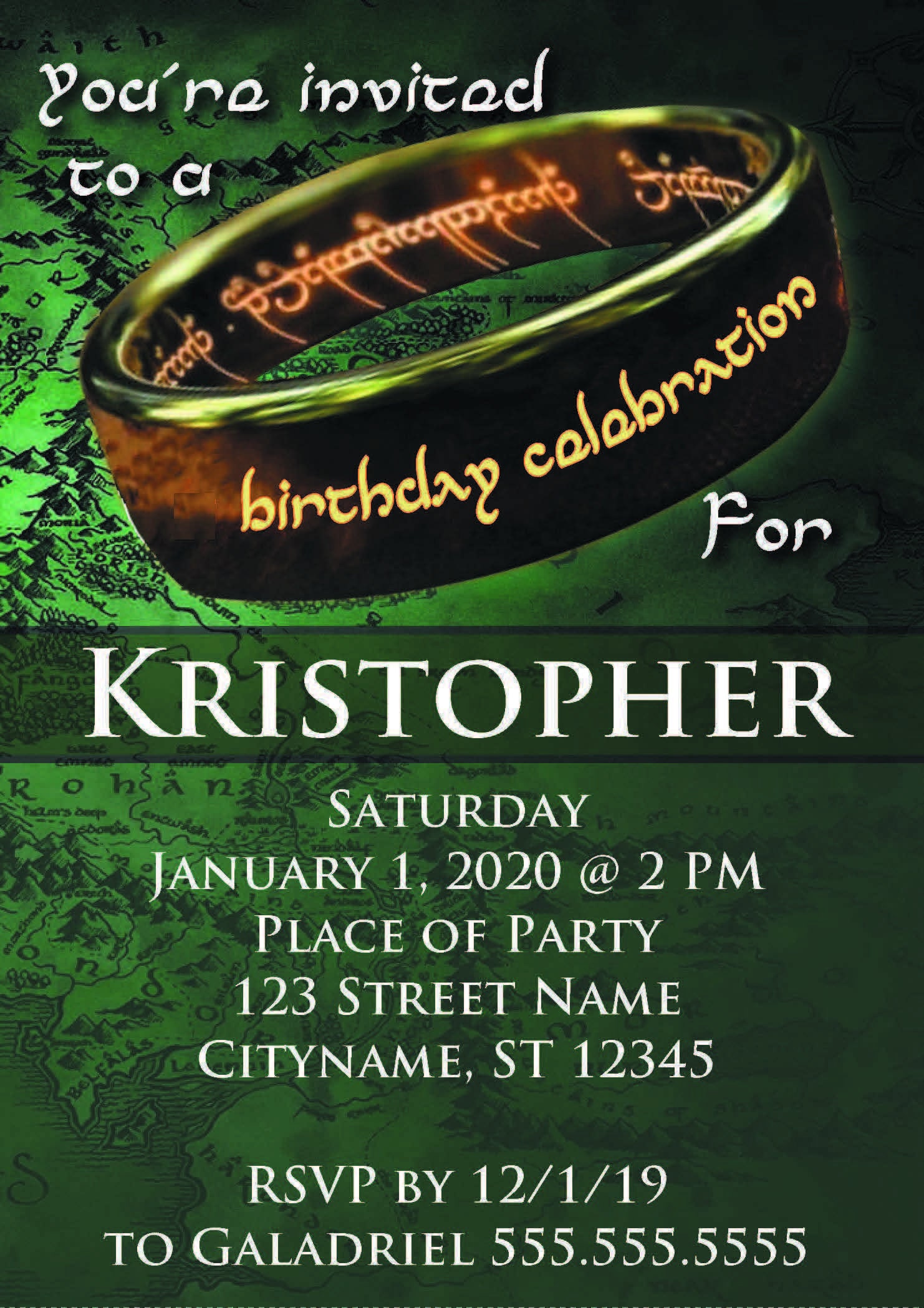 Lord of the Rings Editable Invitation Instant Download! LOTR Themed - Etsy