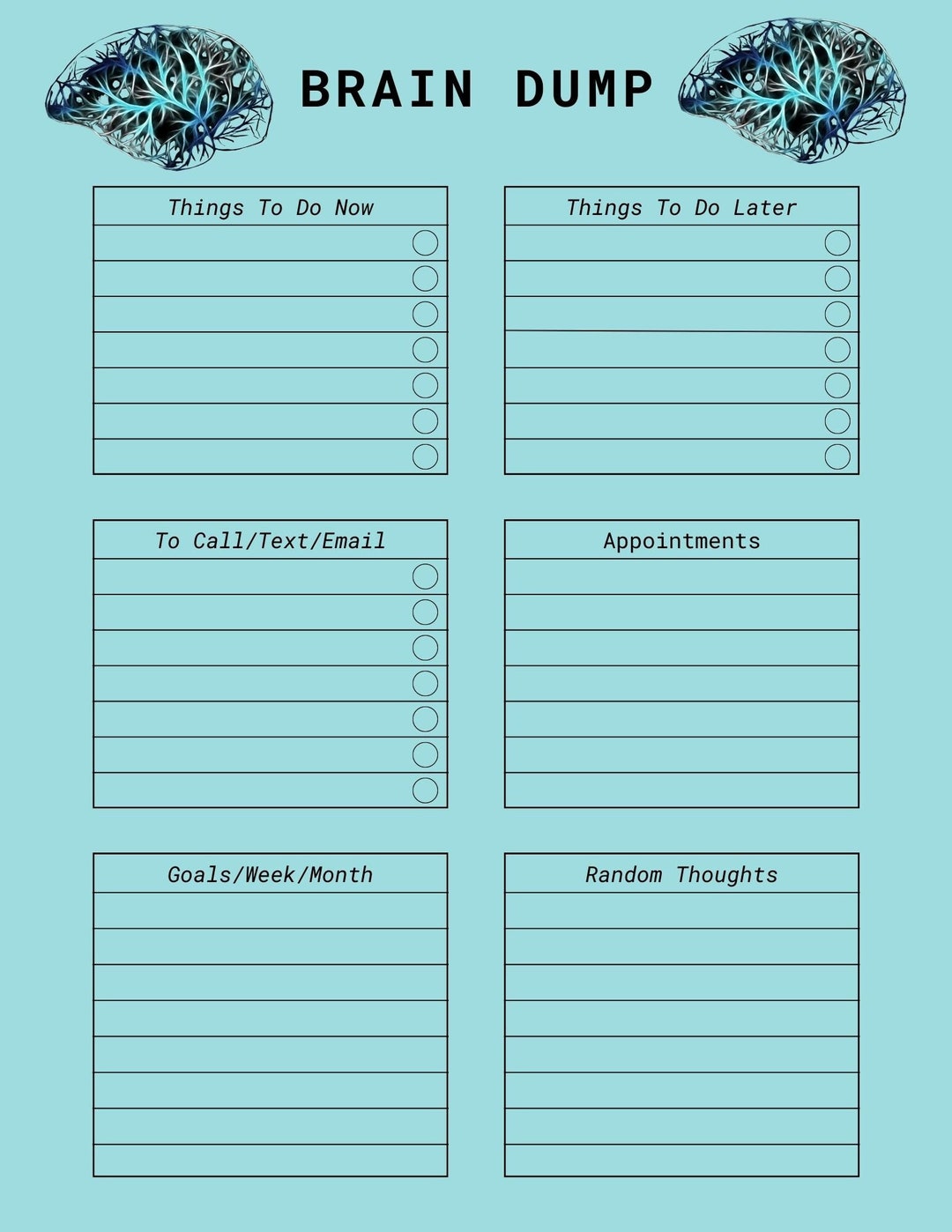 Brain Dump Digital Daily Weekly Planner - Etsy