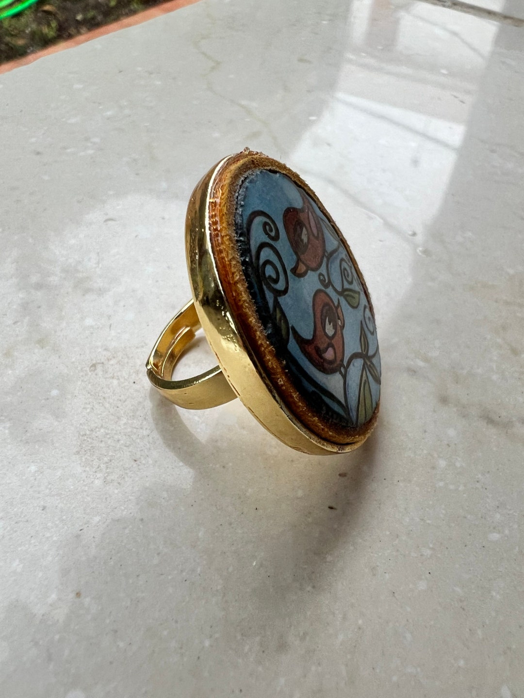 Ring With Etna Lava Stone Tile, Ceramic Ring - Etsy