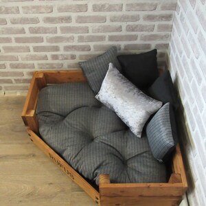 Large Personalised Rustic Wooden Corner Dog Bed in Grey and - Etsy