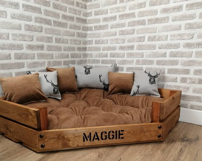 XL Wooden Corner Dog Bed in Tan Cord With Matching Cushions - Etsy
