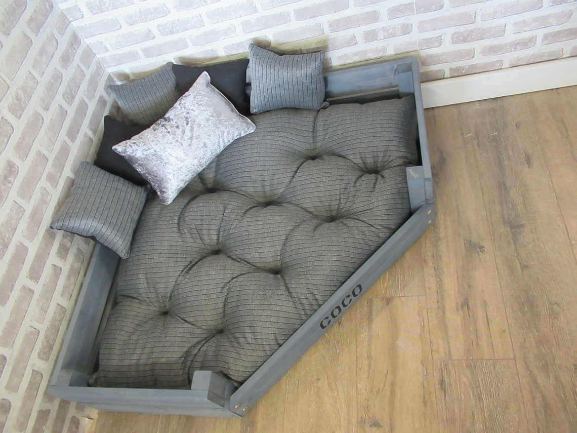 XL Personalised Rustic Grey Wooden Corner Dog Bed in Grey | Etsy