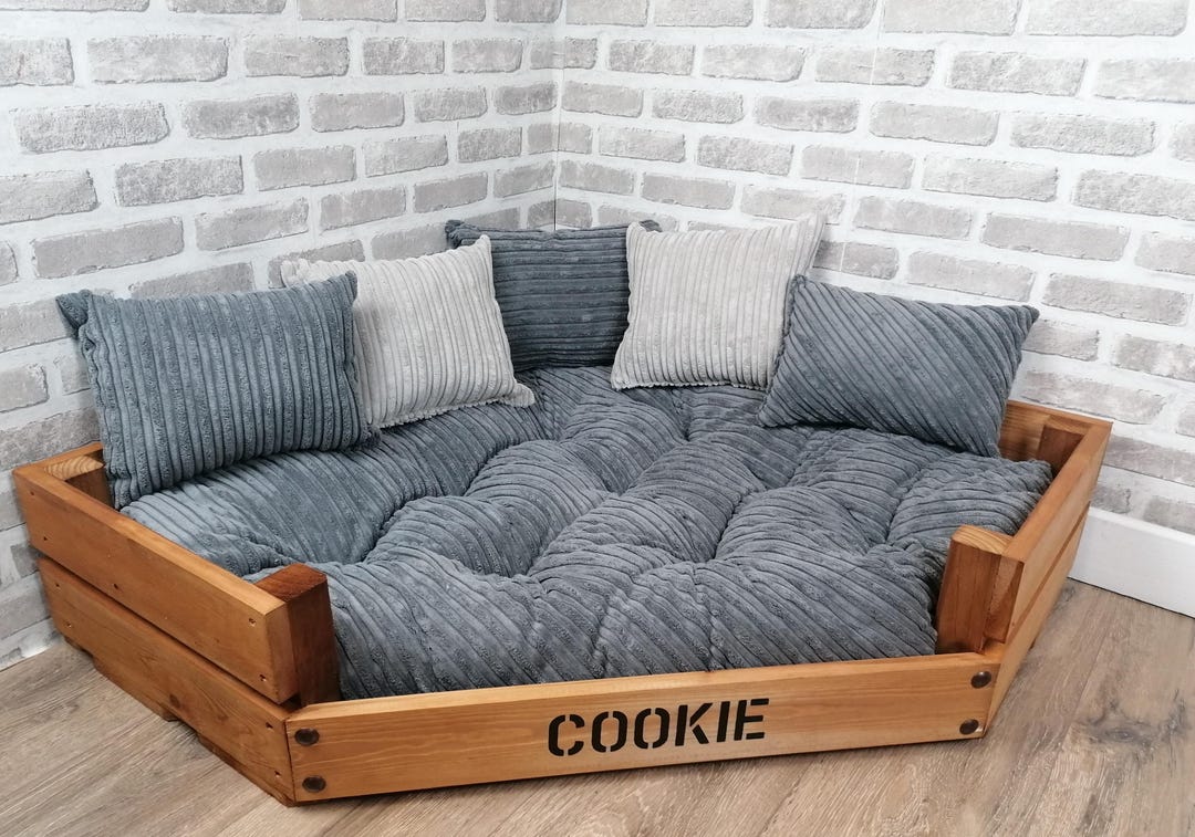 XL Wooden Corner Dog Bed in Grey Jumbo Cord With Matching Cushions - Etsy