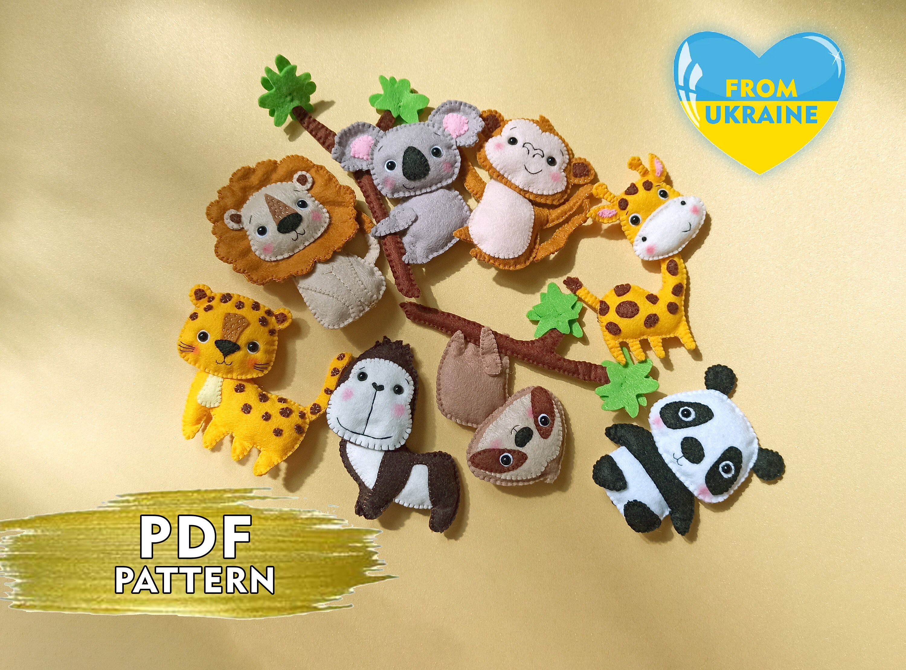 Jungle Animals SET Pattern PDFSVG Cute Felt Ornaments - Etsy