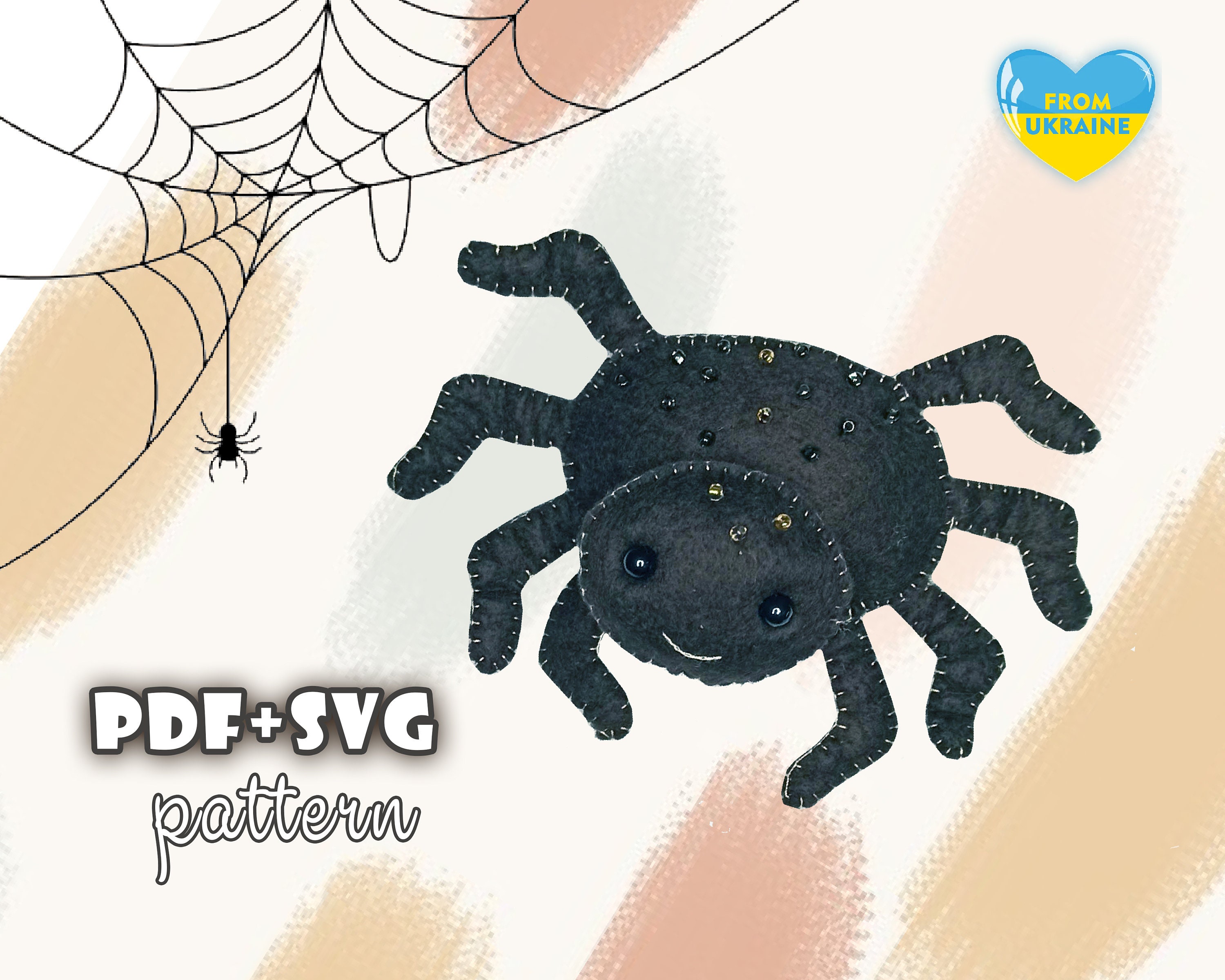 Halloween Black Spider Pattern PDF + SVG, Cute Digital Pattern Insect ...