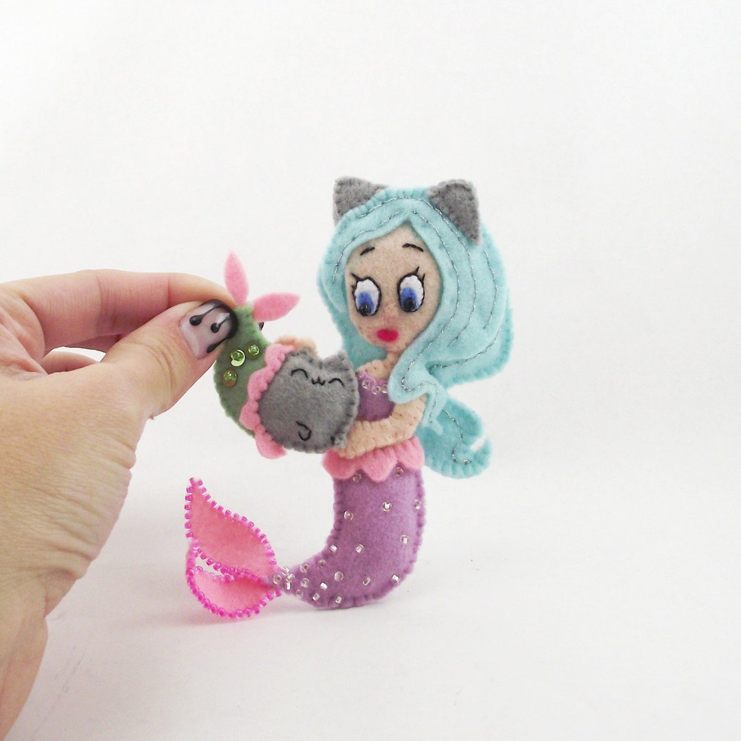 Mermaid With Cat Felt Ornament, Plush Toy - Etsy