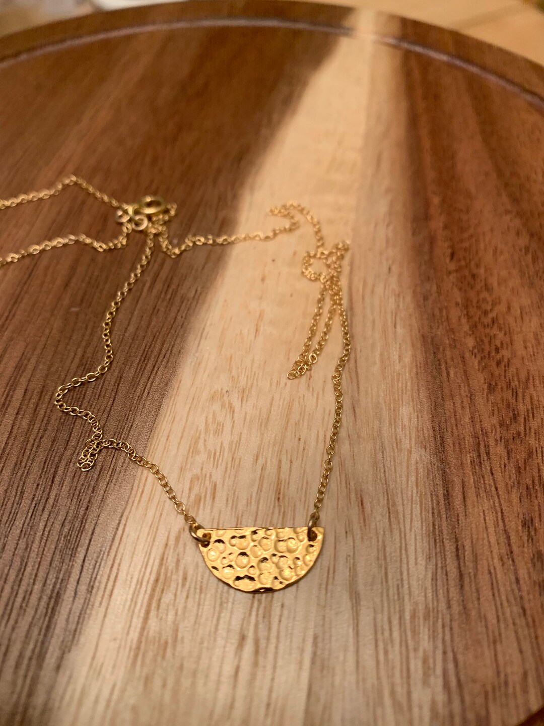 Dainty Hammered Half Moon Half Circle Necklace in Vermeil - Etsy