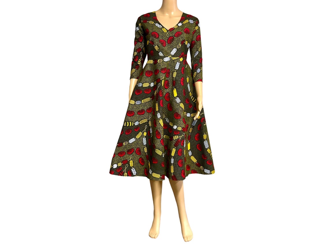 Handmade African Print Midi Dress, Authentic African Fabric Dress ...