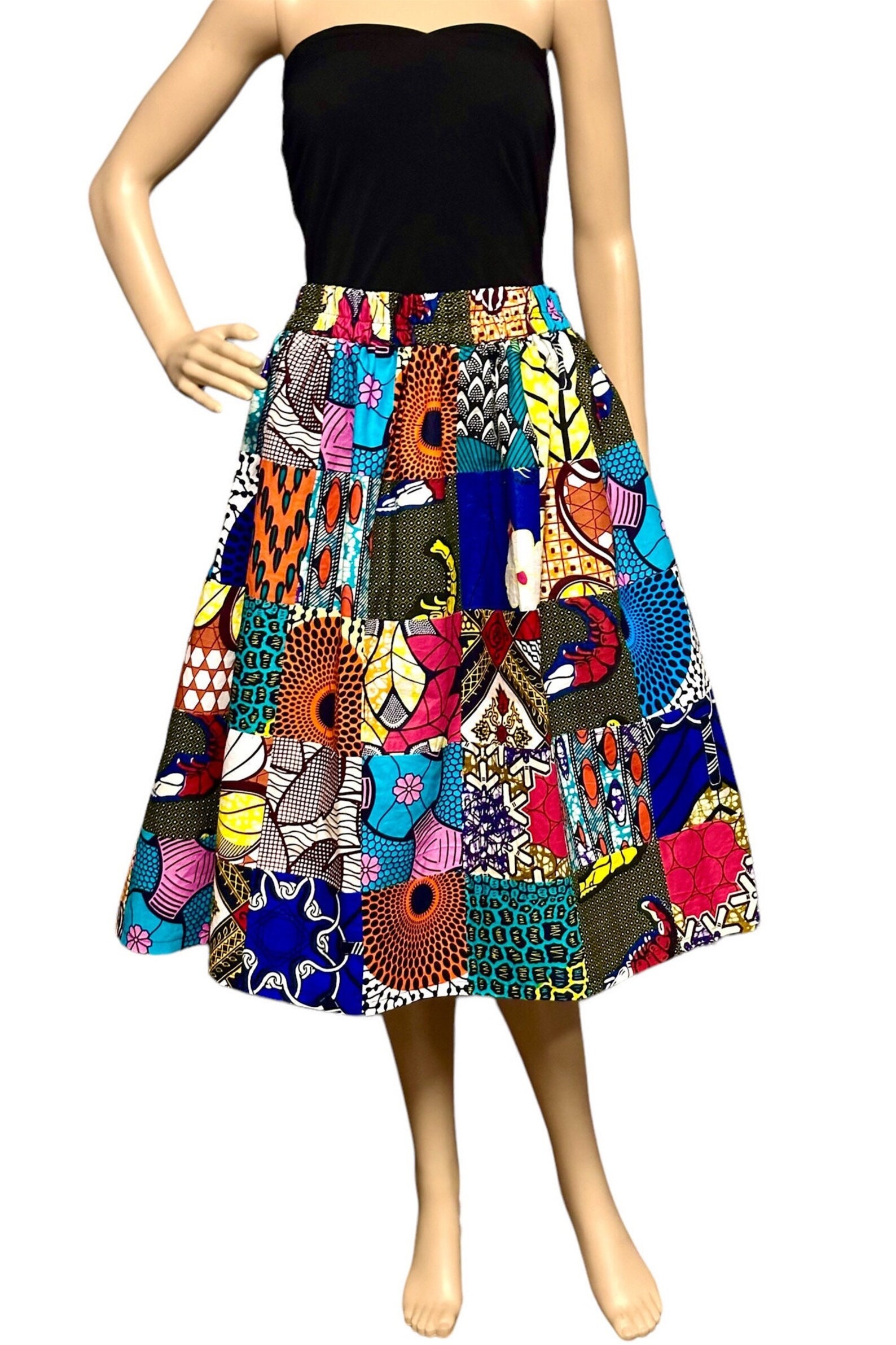 Handmade African Print Patchwork Midi Skirt, Unique African Print ...