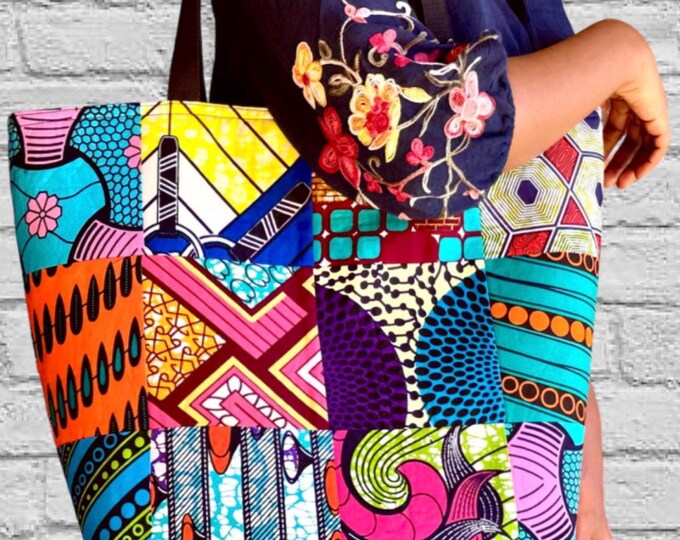 African Patchwork Extra Large Tote Bag and Matching Pouch, Vibrant ...